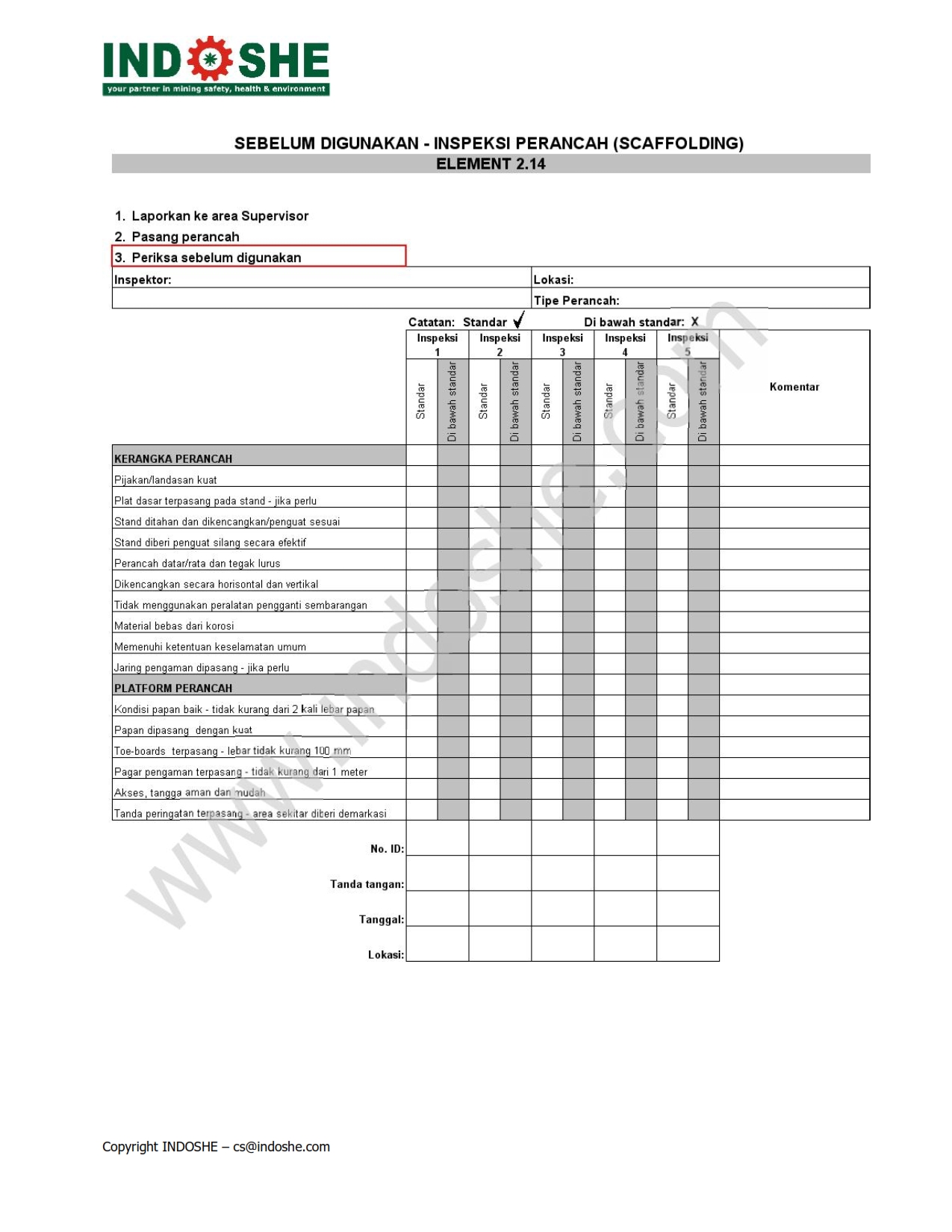 Checklist Inspeksi - Indoshe Cares